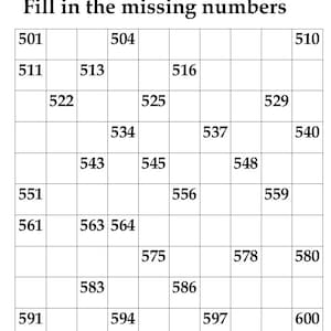 Numbers 501 - 600 Chart | Numbers and Counting | Instant Download - Etsy