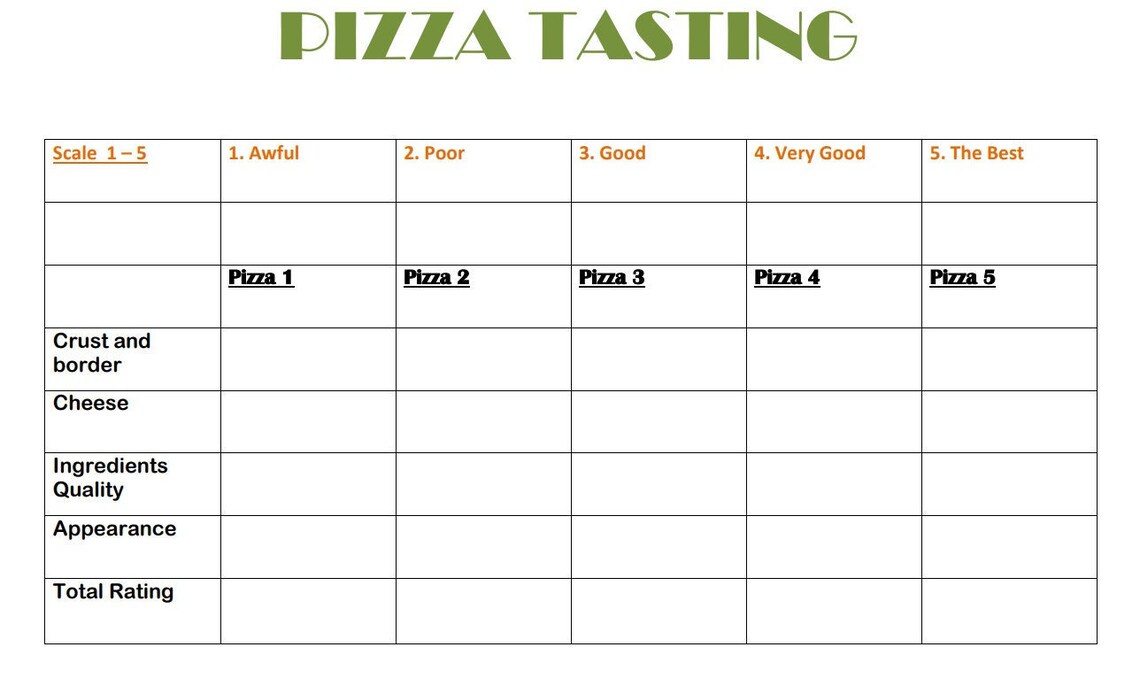 Pizza Tasting Score Sheet Printable: Party Game (instant Download) - Etsy