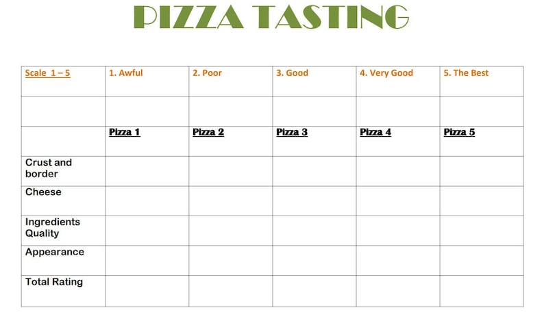 Pizza Tasting Score Sheet Printable: Party Game (instant Download) - Etsy