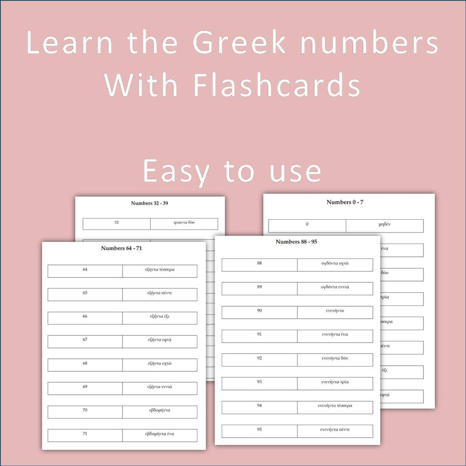Greek Numbers 0 100 Greek Numbers Flashcards Printable Language ...