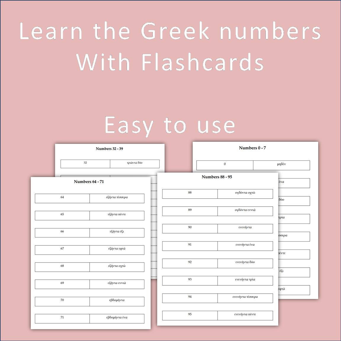 Greek Numbers 0 100 Greek Numbers Flashcards Printable Language ...