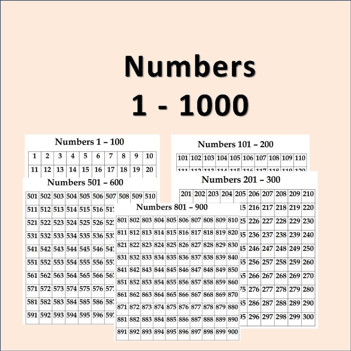 Numbers 1 - 1000 Chart | Numbers and Counting | Instant Download - Etsy