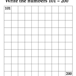 Numbers 101 - 200 Chart | Numbers and Counting | Instant Download - Etsy