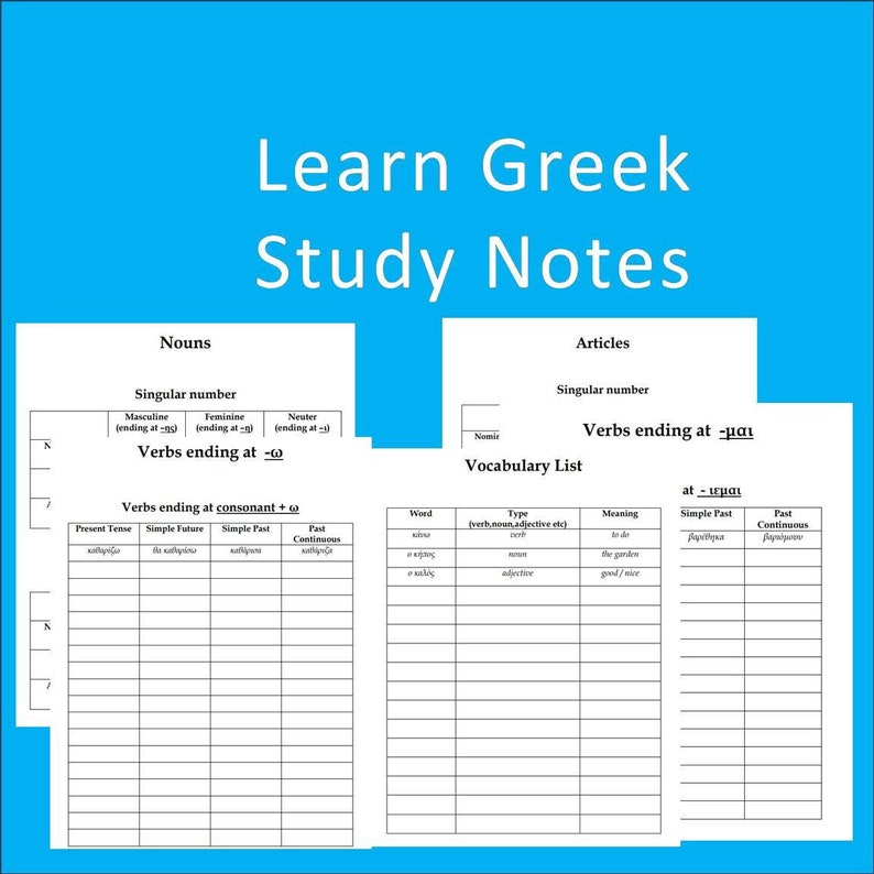 Greek Grammar Study Notes: Verb & Noun Tables (instant Download) - Etsy ...