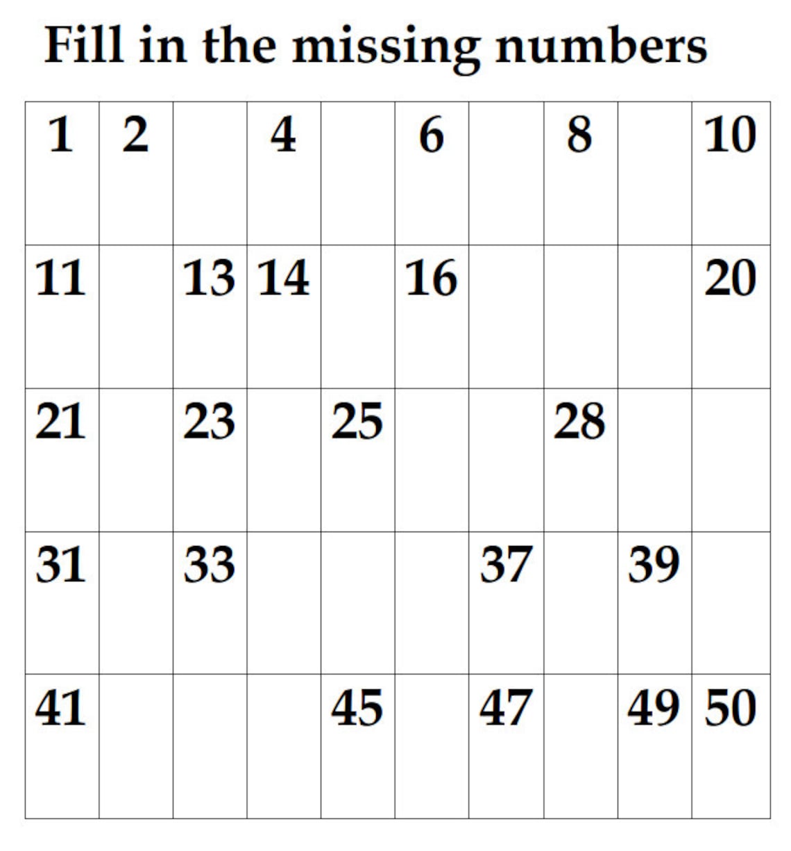 Numbers 1 - 50 Chart | Numbers and Counting | Instant Download - Etsy