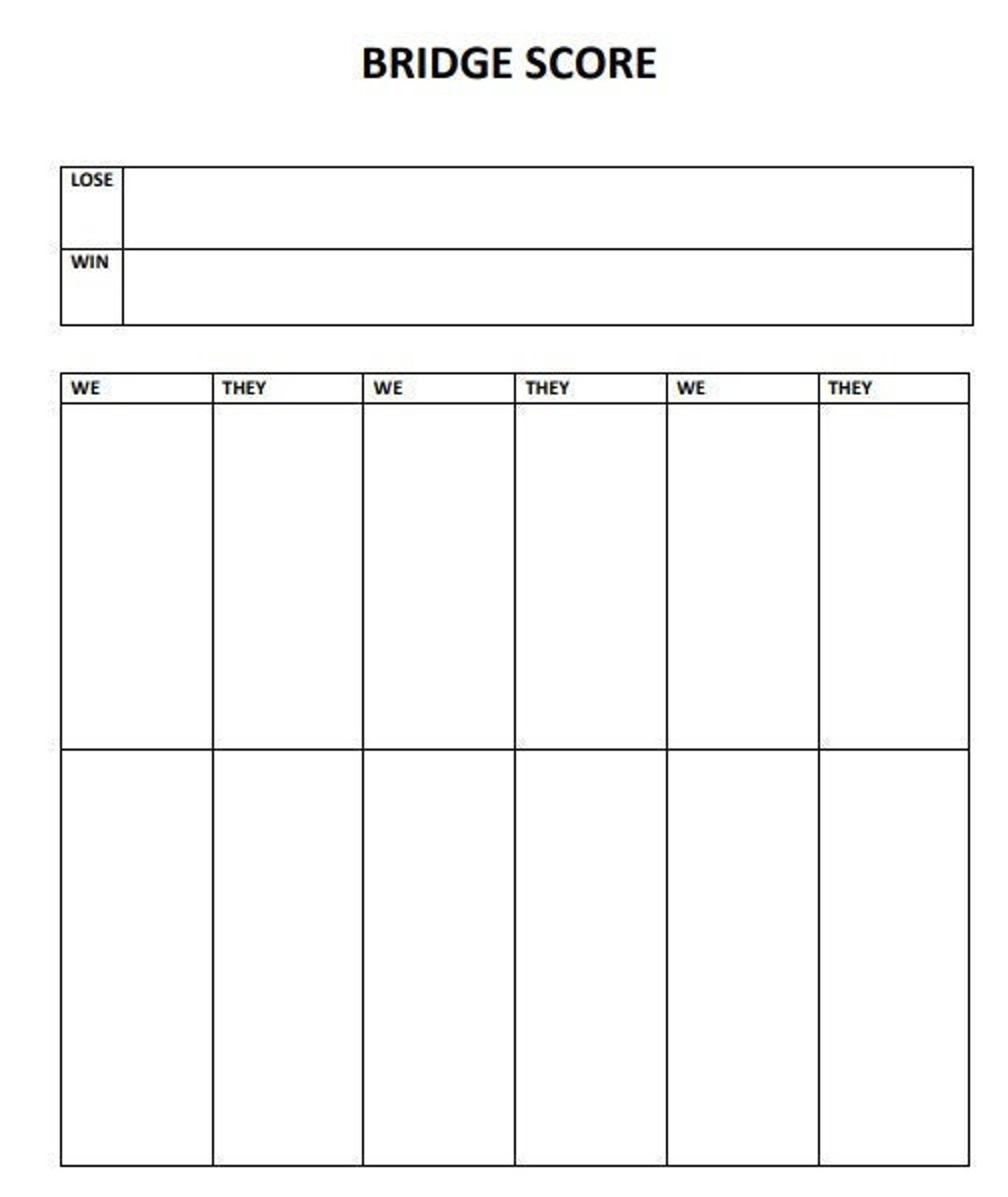 Printable Bridge Score Sheets: Bridge Scorepad (PDF Download) - Etsy