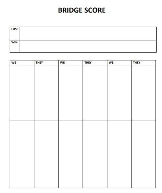 Bridge Scorepad Bridge Score Sheets Printable Bridge - Etsy