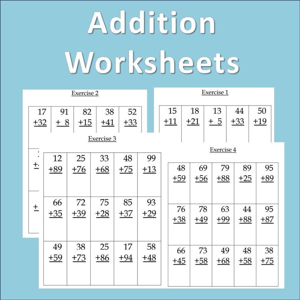 Addition Worksheets | 100 Two-digit Additions With Answers | Instant ...