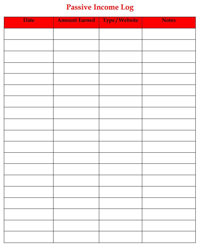 Passive Income Log | Passive Income Tracker Printable | Instant ...