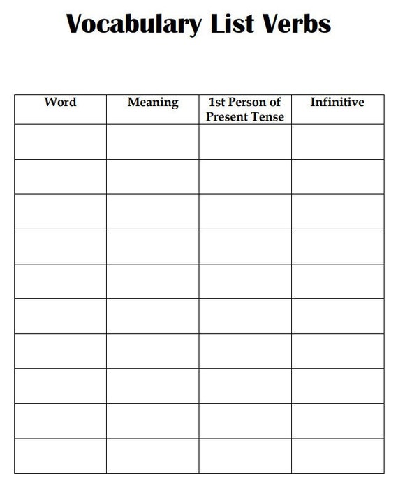 Lista De Sustantivos Y Verbos