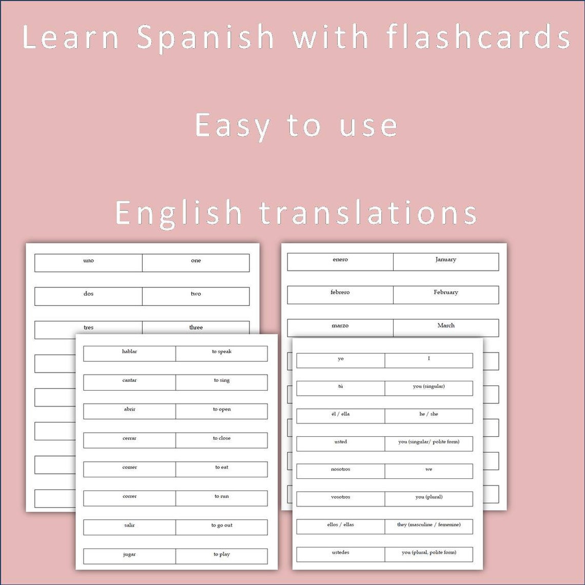 100+ Common Spanish Words and Phrases, Spanish Flashcards Printable ...