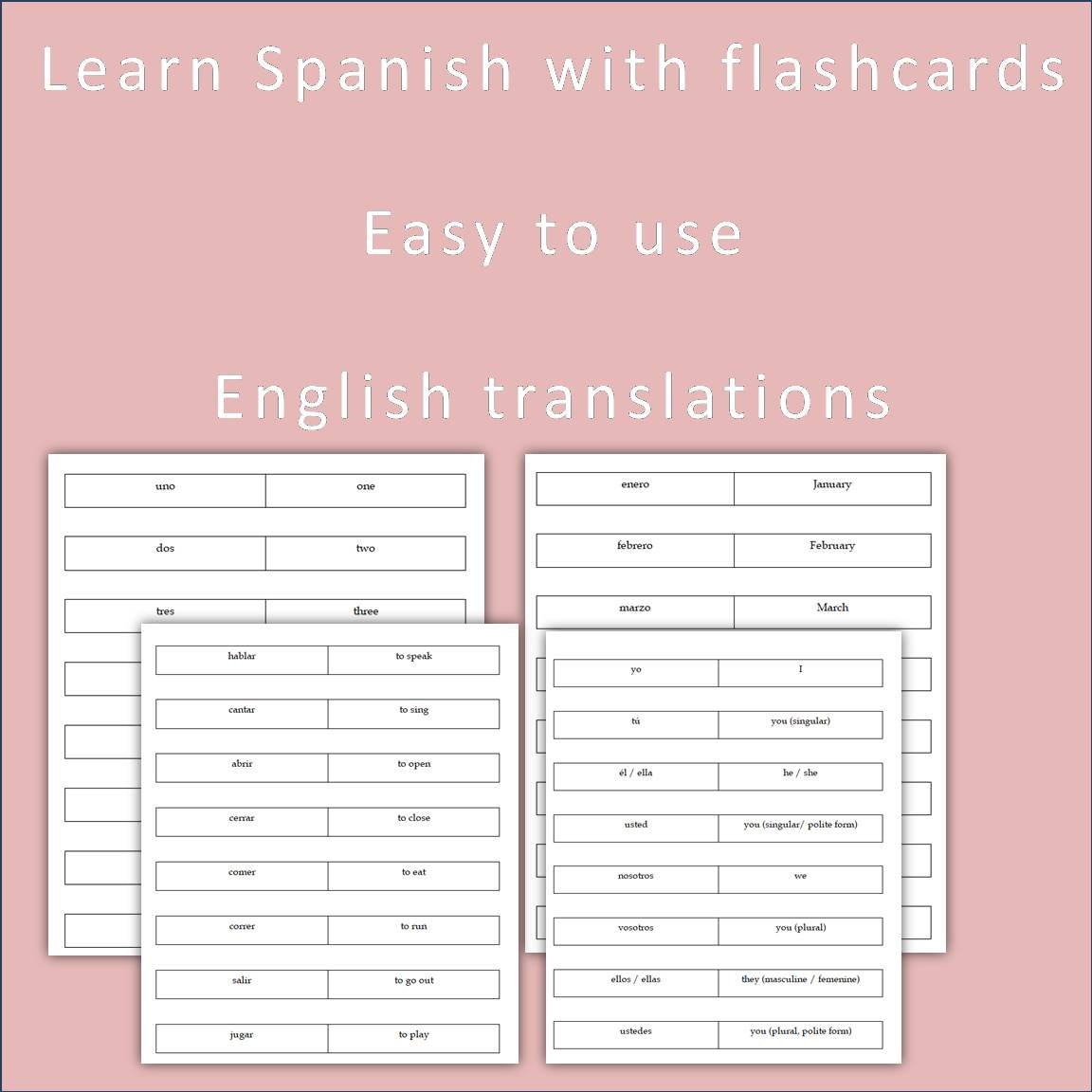 100+ Common Spanish Words and Phrases, Spanish Flashcards Printable ...