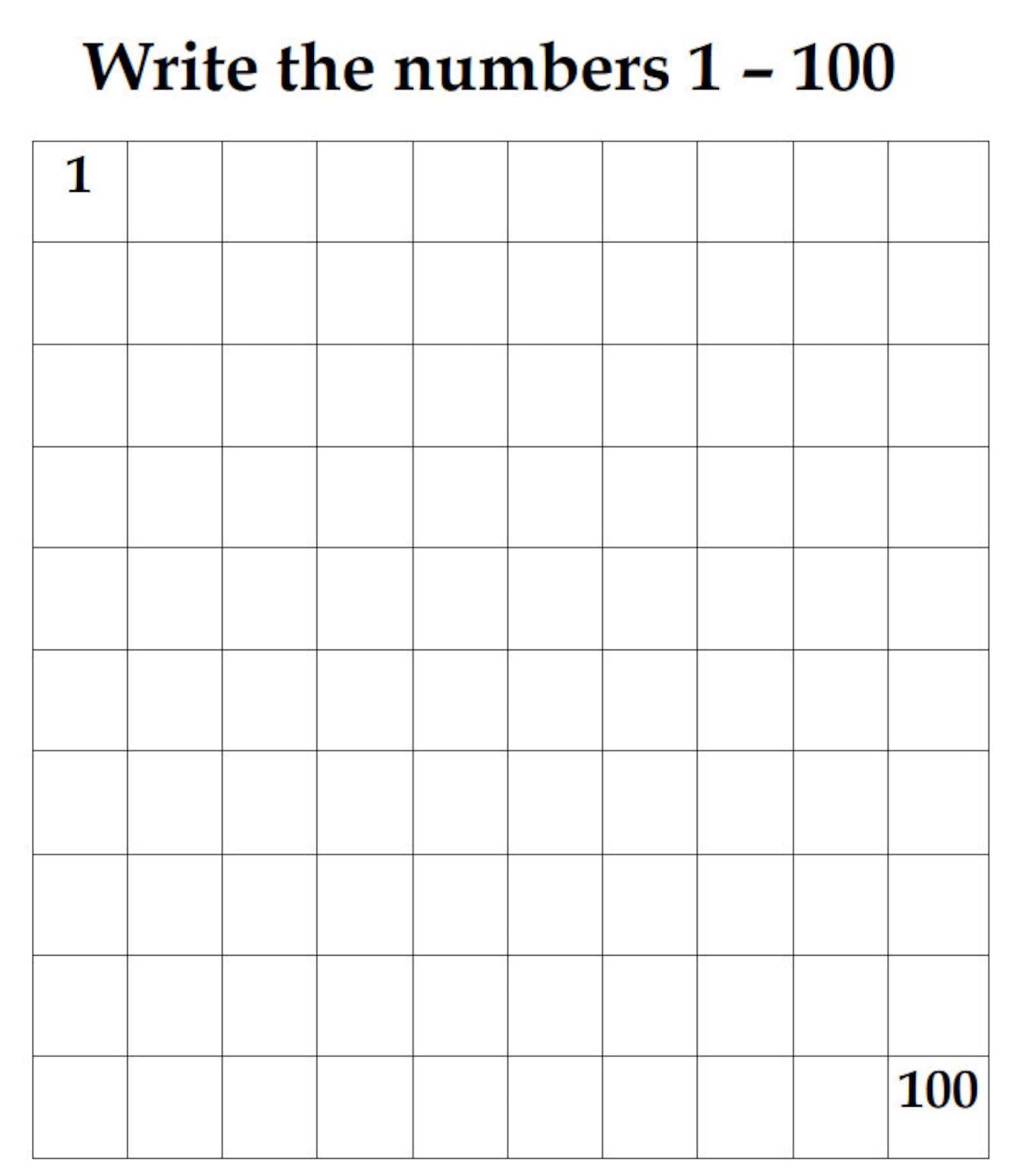 Numbers 1 - 100 Chart | Numbers and Counting | Instant Download - Etsy