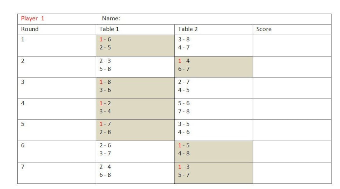 8 Players Bridge Tallies - 2 Tables Progressive Bridge - Bridge Tallies ...