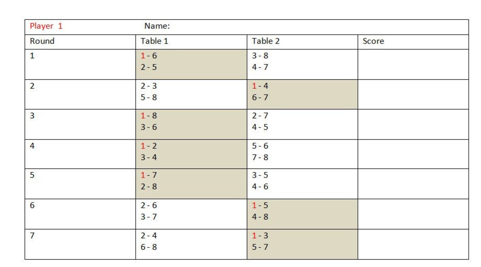 8 Players Bridge Tallies - 2 Tables Progressive Bridge - Bridge Tallies ...