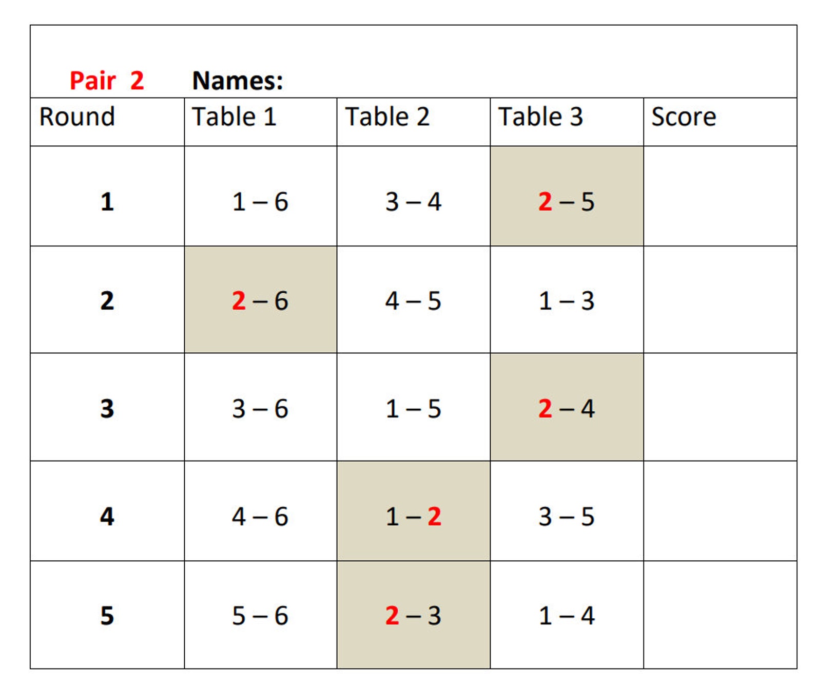 6 Pairs Bridge Tally | 3 Tables Progressive Bridge Tally | Bridge ...