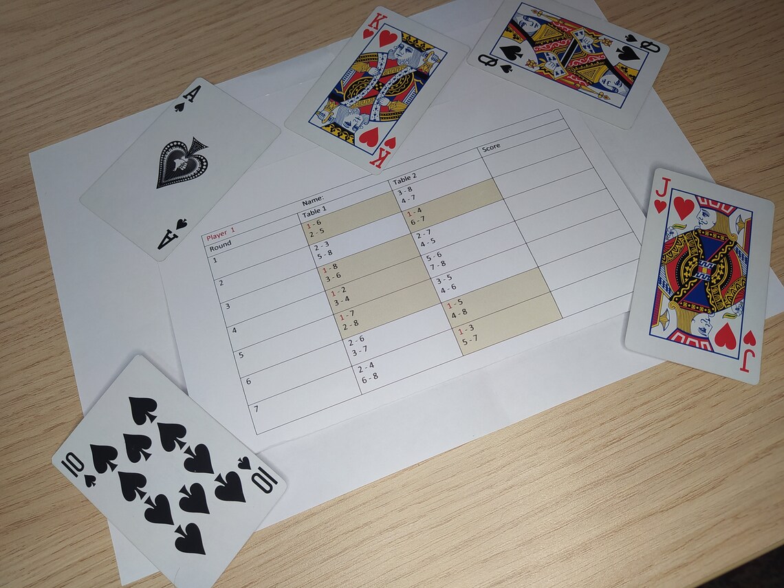 8 Players Bridge Tallies - 2 Tables Progressive Bridge - Bridge Tallies ...