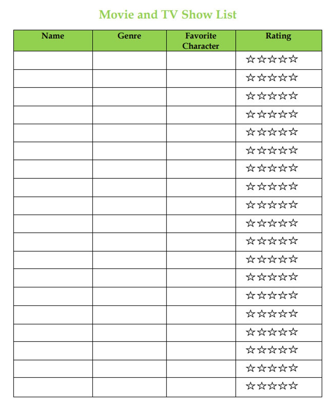 Movie/tv Show List | Movie Log | Movie / TV Show Tracker Printable ...