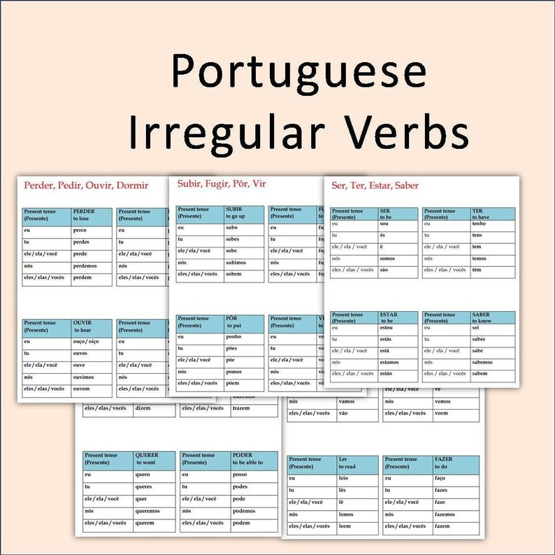 Portuguese Irregular Verbs Conjugation Tables | Present Tense ... Portuguese Irregular Verbs Conjugation Tables | Present Tense ...