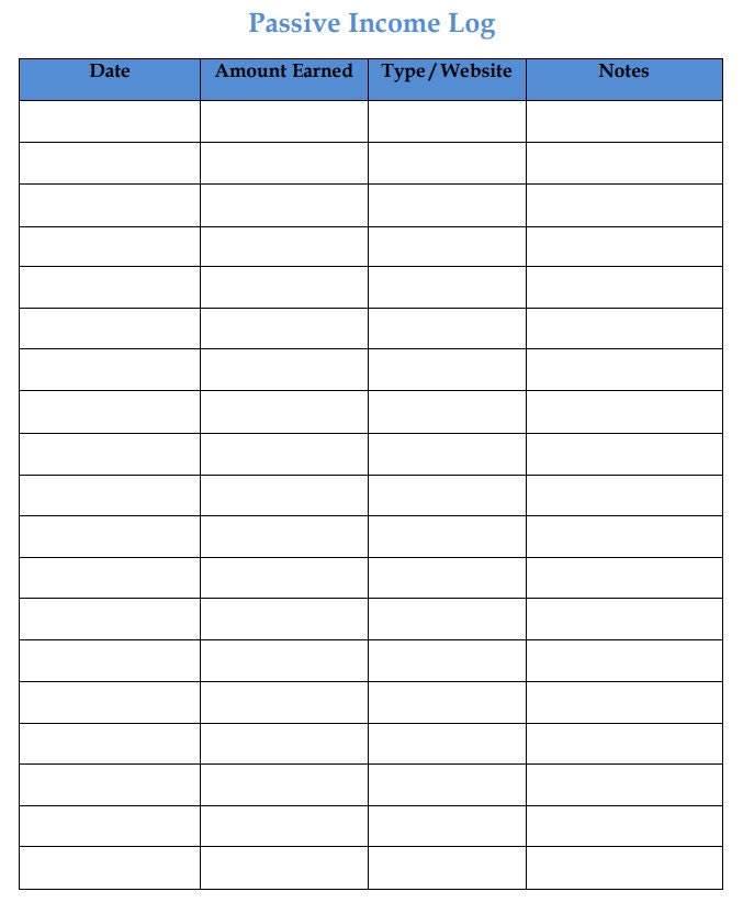 Passive Income Log | Passive Income Tracker Printable | Instant ...