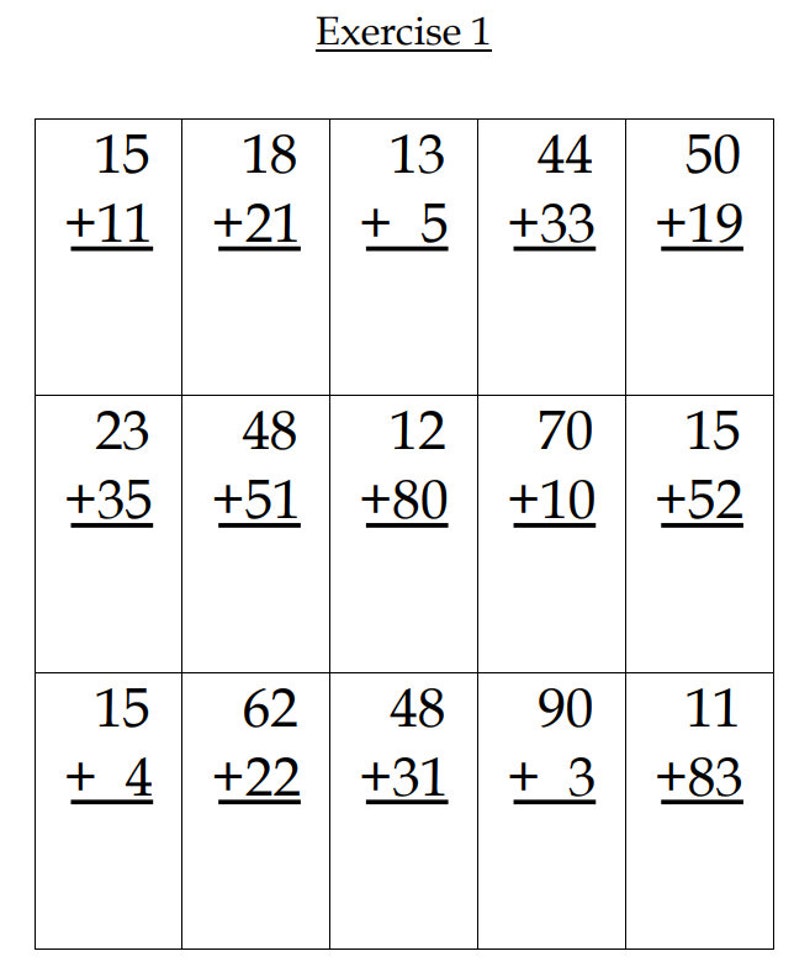 Addition Worksheets | 100 Two-digit Additions With Answers | Instant ...