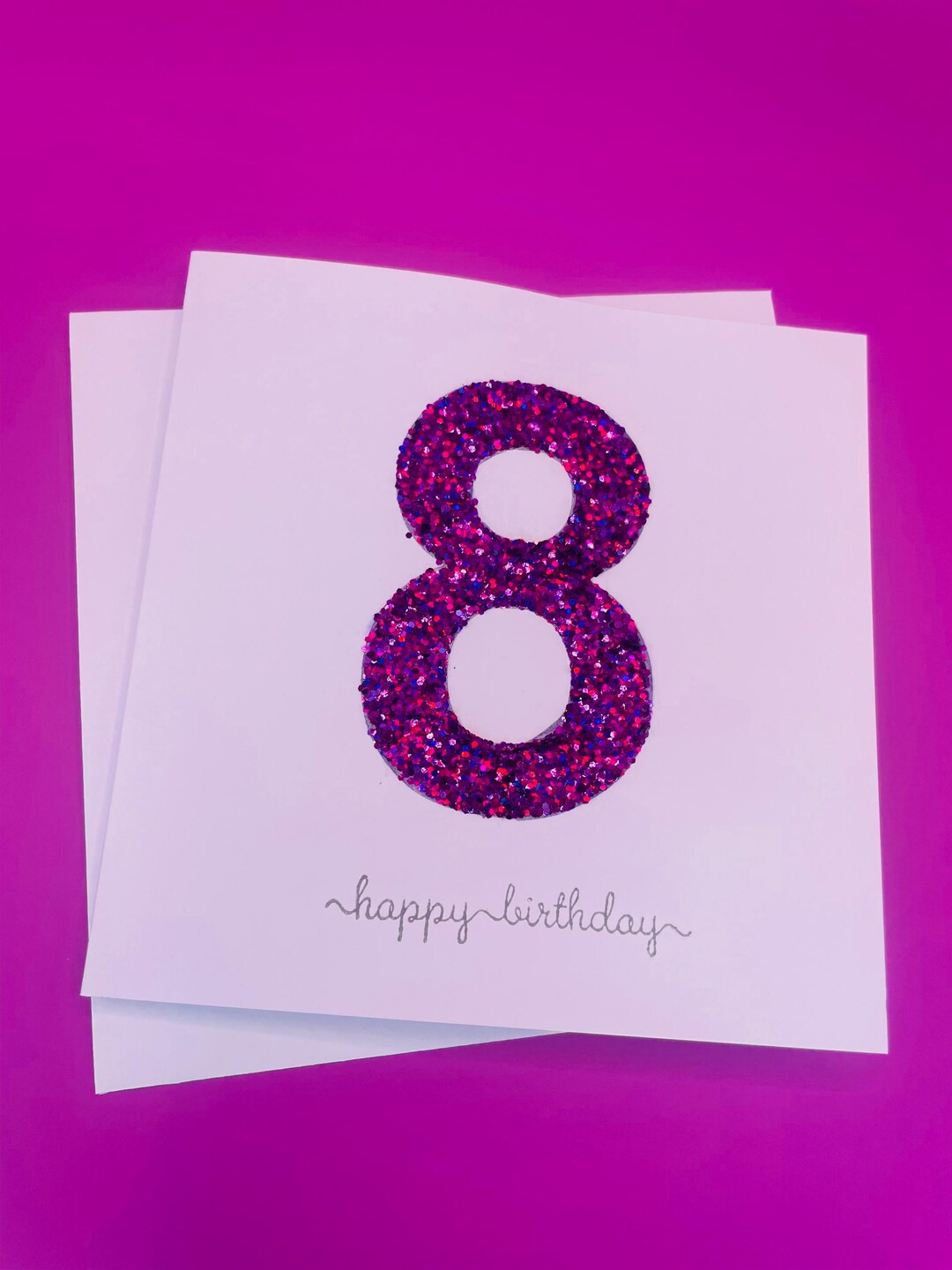 8th Birthday Card Purple fuchsia Glittery Birthday Card for 8 Year Old ...