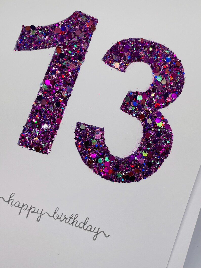 13th Birthday Card! Pretty and Super Sparkly, Handmade Glittery 13th ...