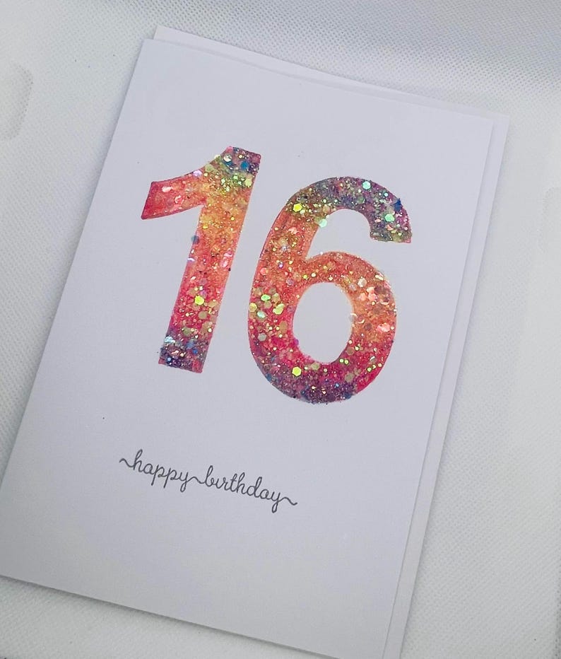 Age 16 Card - Beautifully Sparkly Handmade 16th Birthday Card - Etsy
