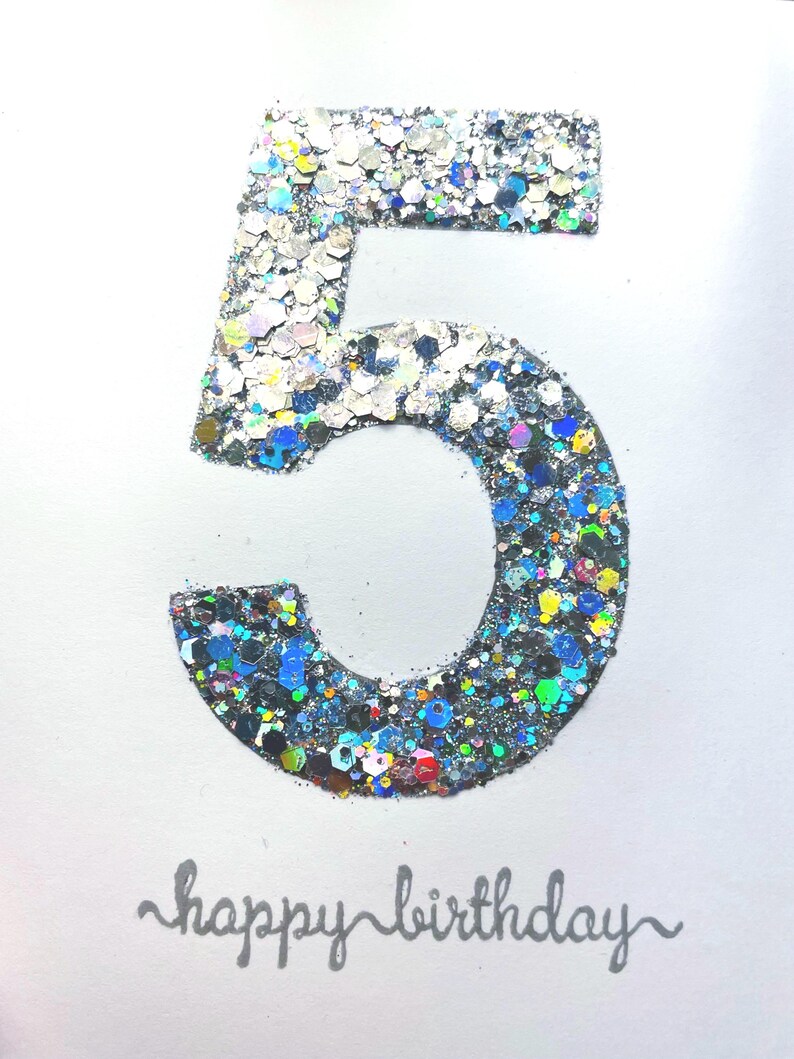 5th Birthday Card - Sparkly Glitter Happy Birthday Card for 5 Year Old ...