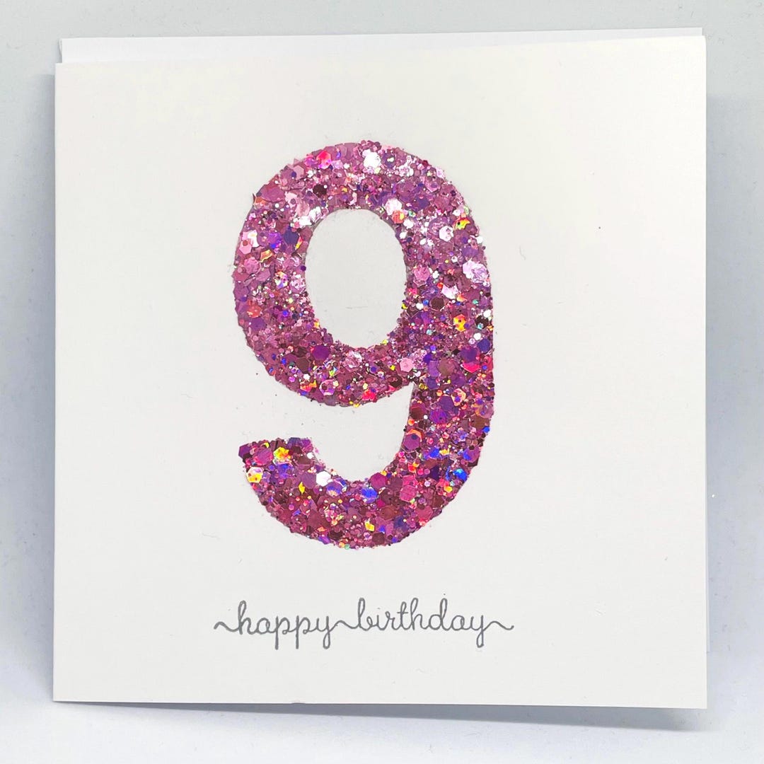 Sparkly 9th Birthday Card – Handmade Glitter Number Nine - Etsy