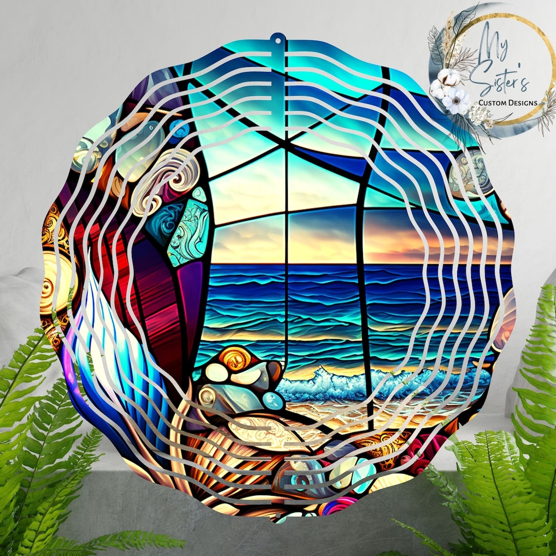 Ocean Stained Glass Wind Spinner | 8 Inch Wind Spinner | Garden Spinner ...