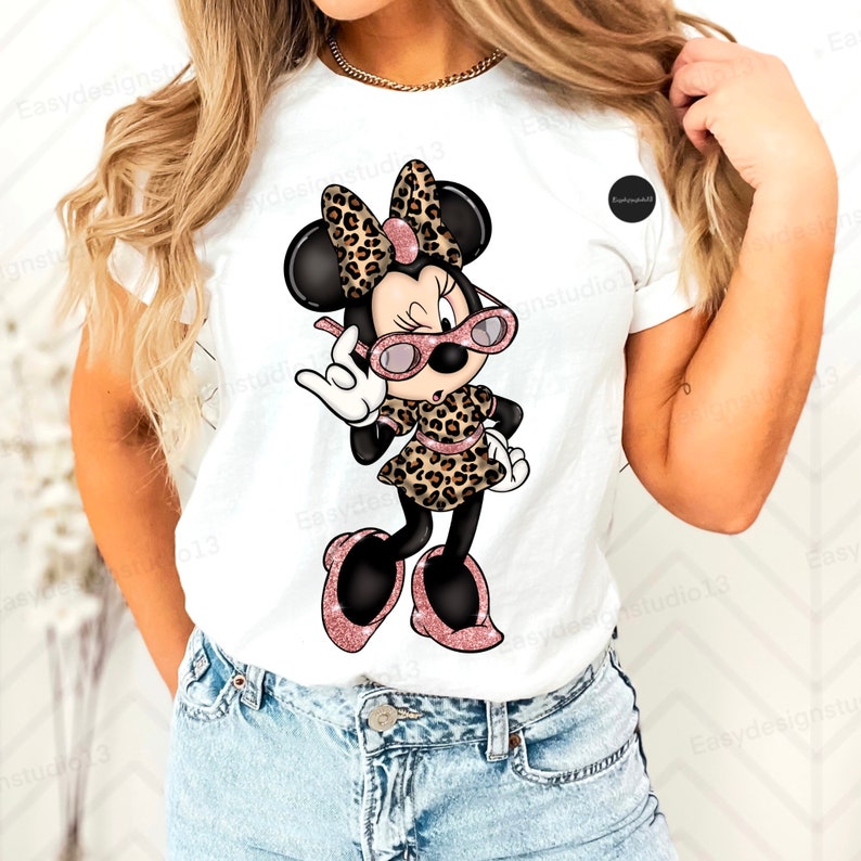 Leopard Minnie Mouse PNG File, Minnie Pink Glitter, Minnie Sublimation ...