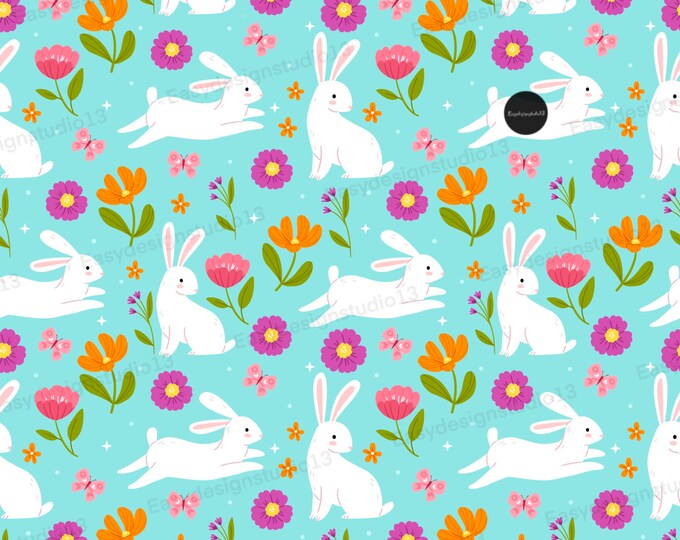 Spring Bunnies Seamless Pattern, Spring Pattern, Cute Easter Bunnies ...