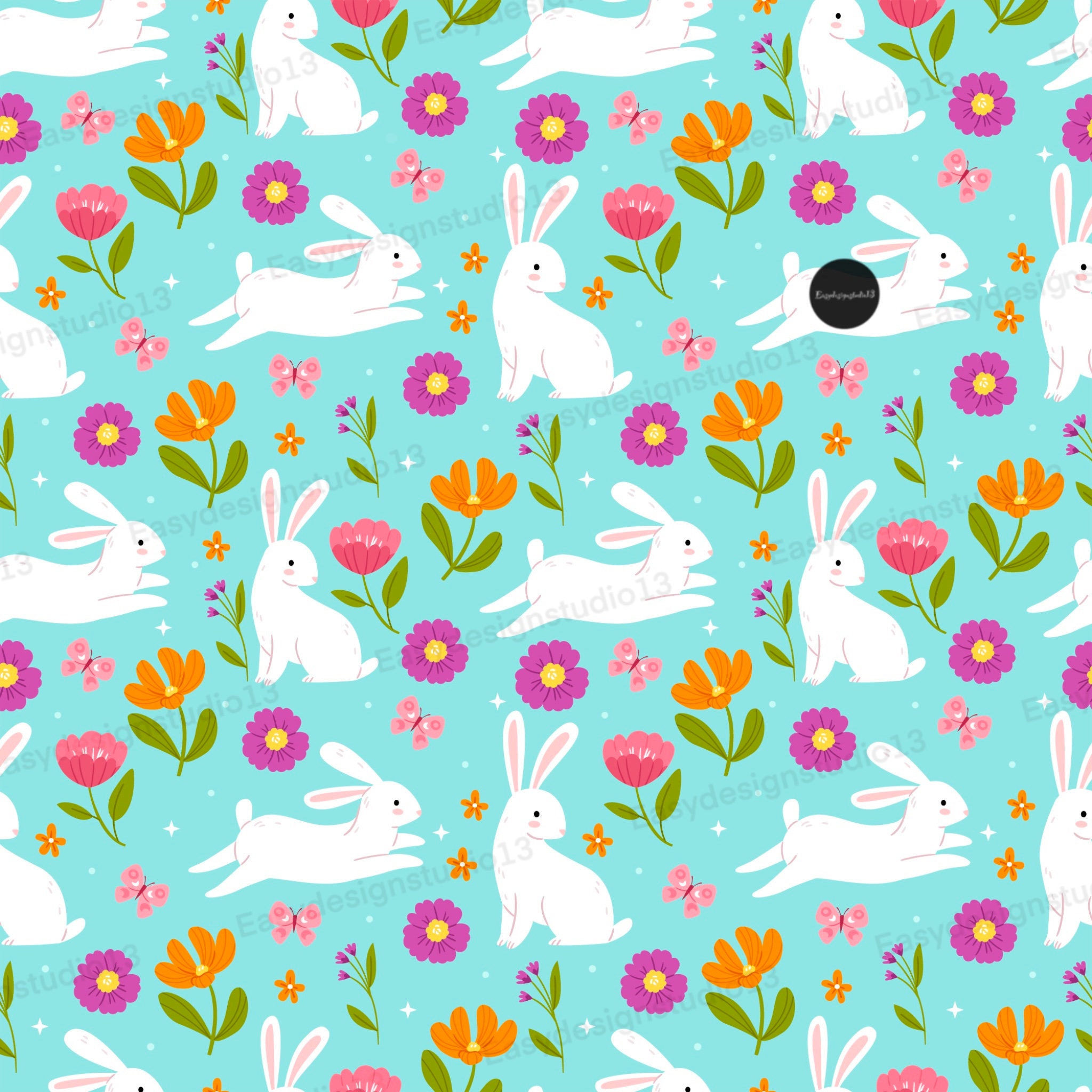 Spring Bunnies Seamless Pattern, Spring Pattern, Cute Easter Bunnies ...