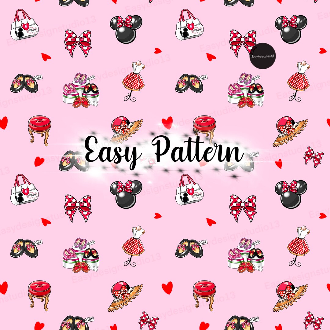 Minnie Mouse Shopping Seamless Pattern, Pink Mouse Hearts Seamless File ...