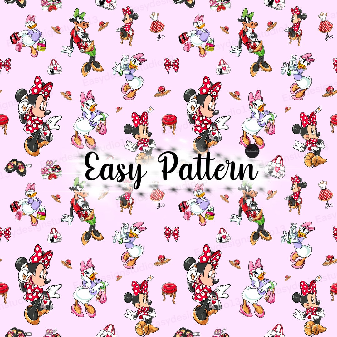 Minnie Mouse and Friends Shopping Seamless Pattern, Pink Mouse Hearts ...