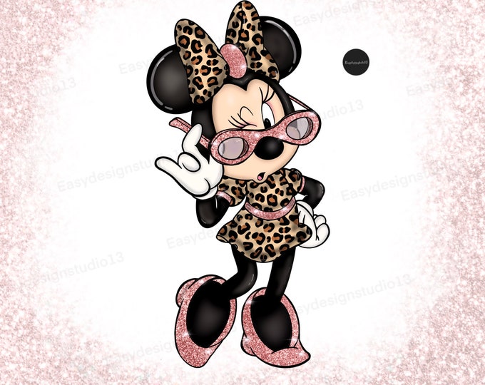 Leopard Minnie Mouse PNG File, Minnie Pink Glitter, Minnie Sublimation ...