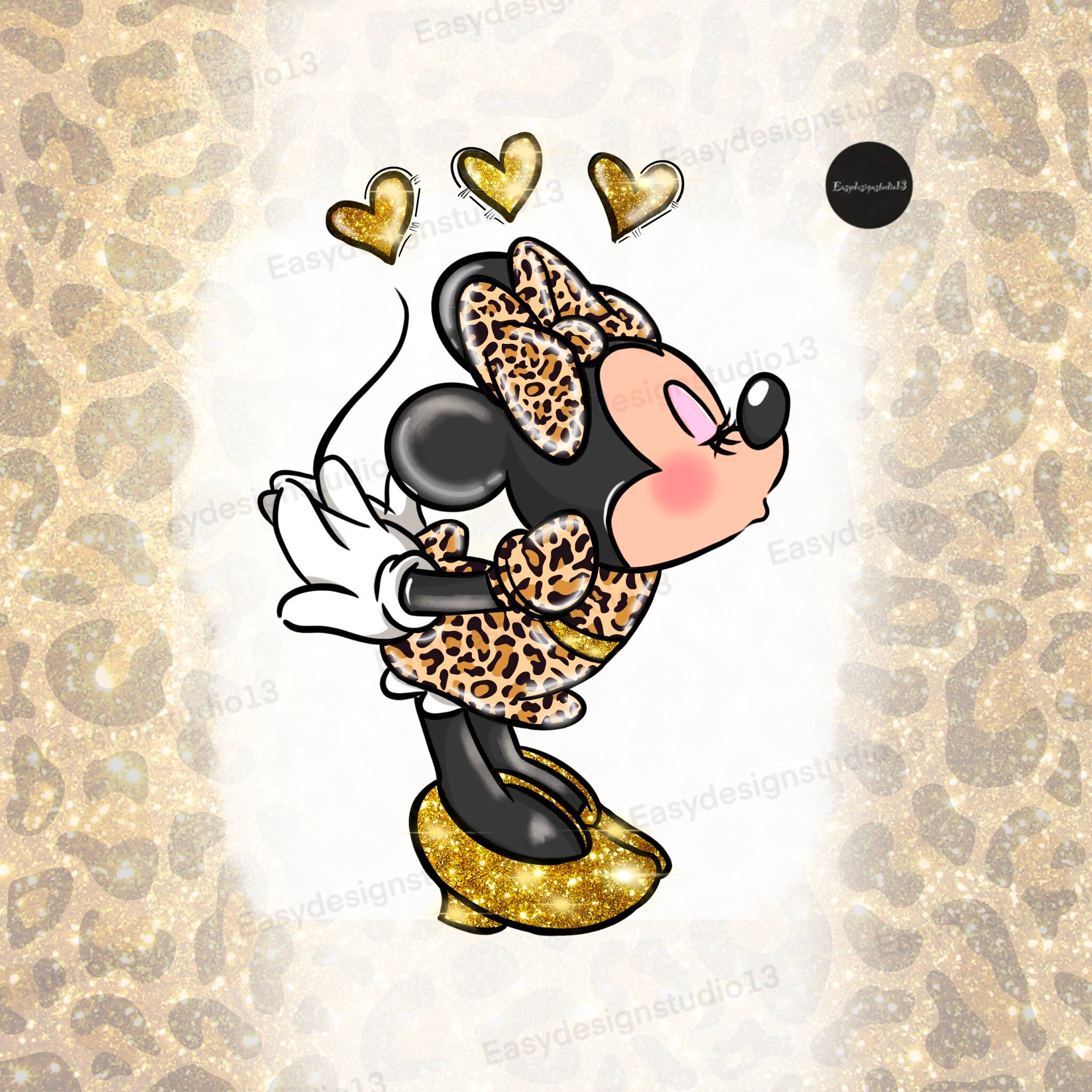 Leopard Minnie Mouse PNG File, Minnie Gold Glitter, Minnie Sublimation ...