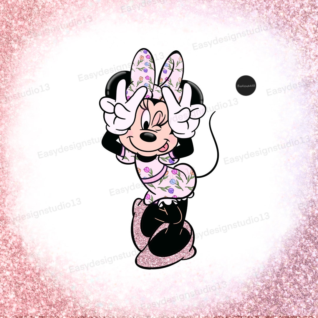 Minnie Mouse PNG File, Minnie Floral Pink Glitter, Minnie Sublimation ...