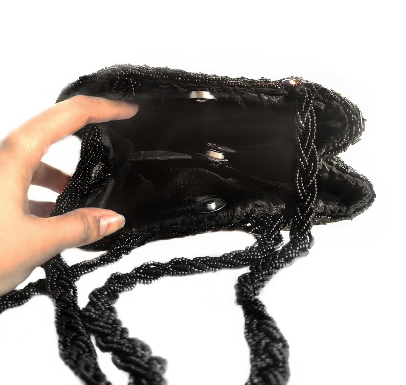 Double-side Beading Handmade Purse Black Tote Style Handbag Beaded ...