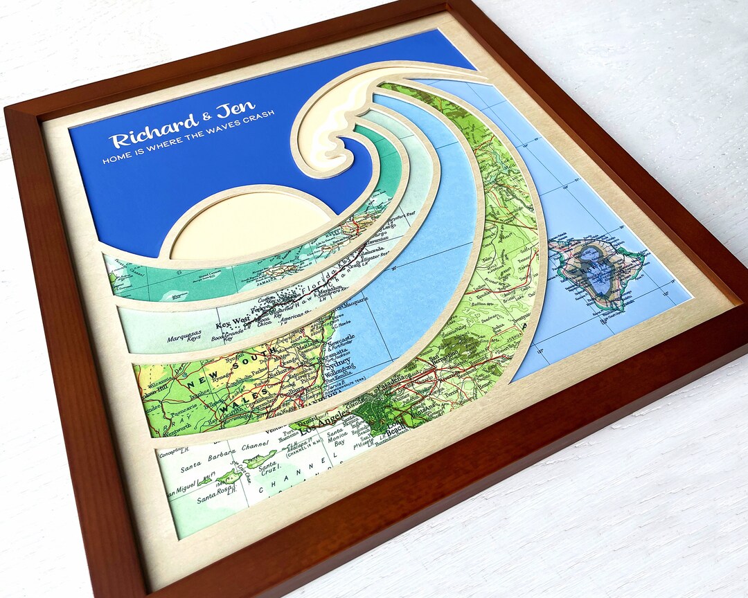Custom Beach Waves Handcrafted With CARVED Wood Overlay Map - Etsy