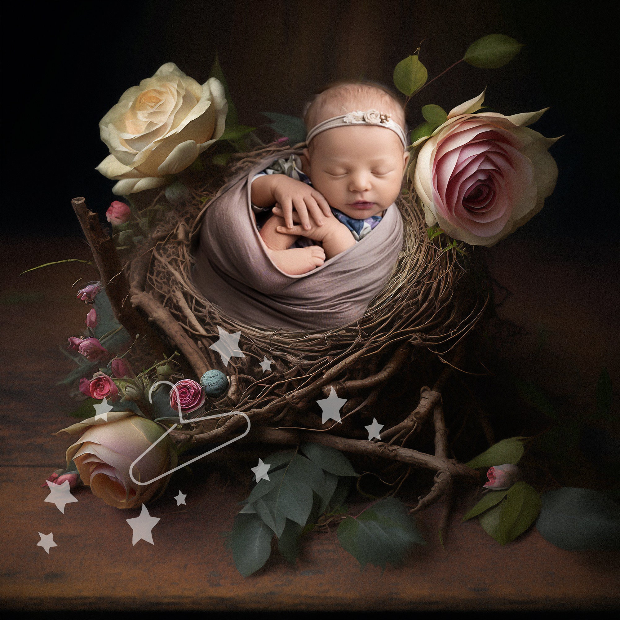 Newborn Digital Backdrop for Photography, Backdrops, Rose With Nest ...