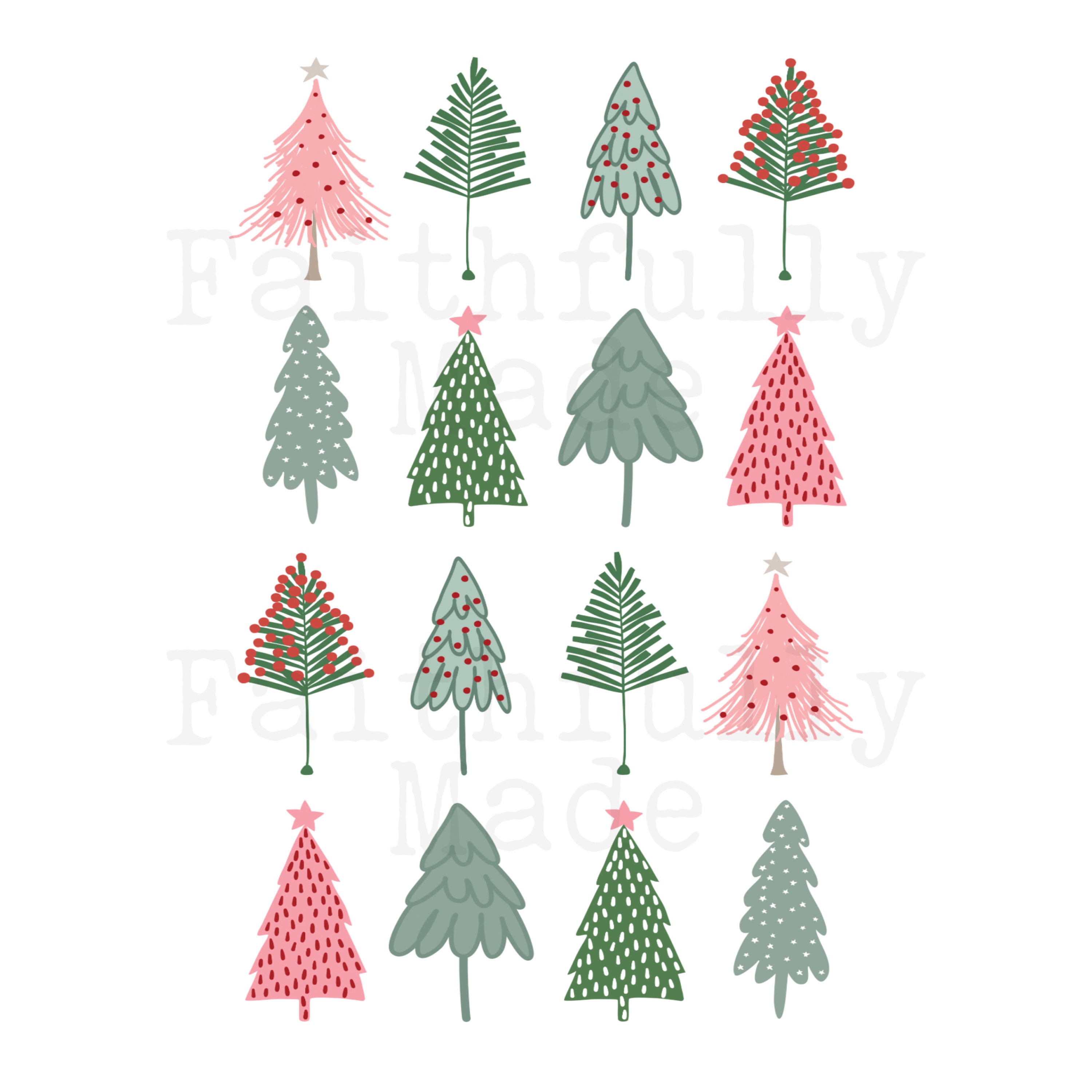 Boho Christmas Trees PNG - Etsy