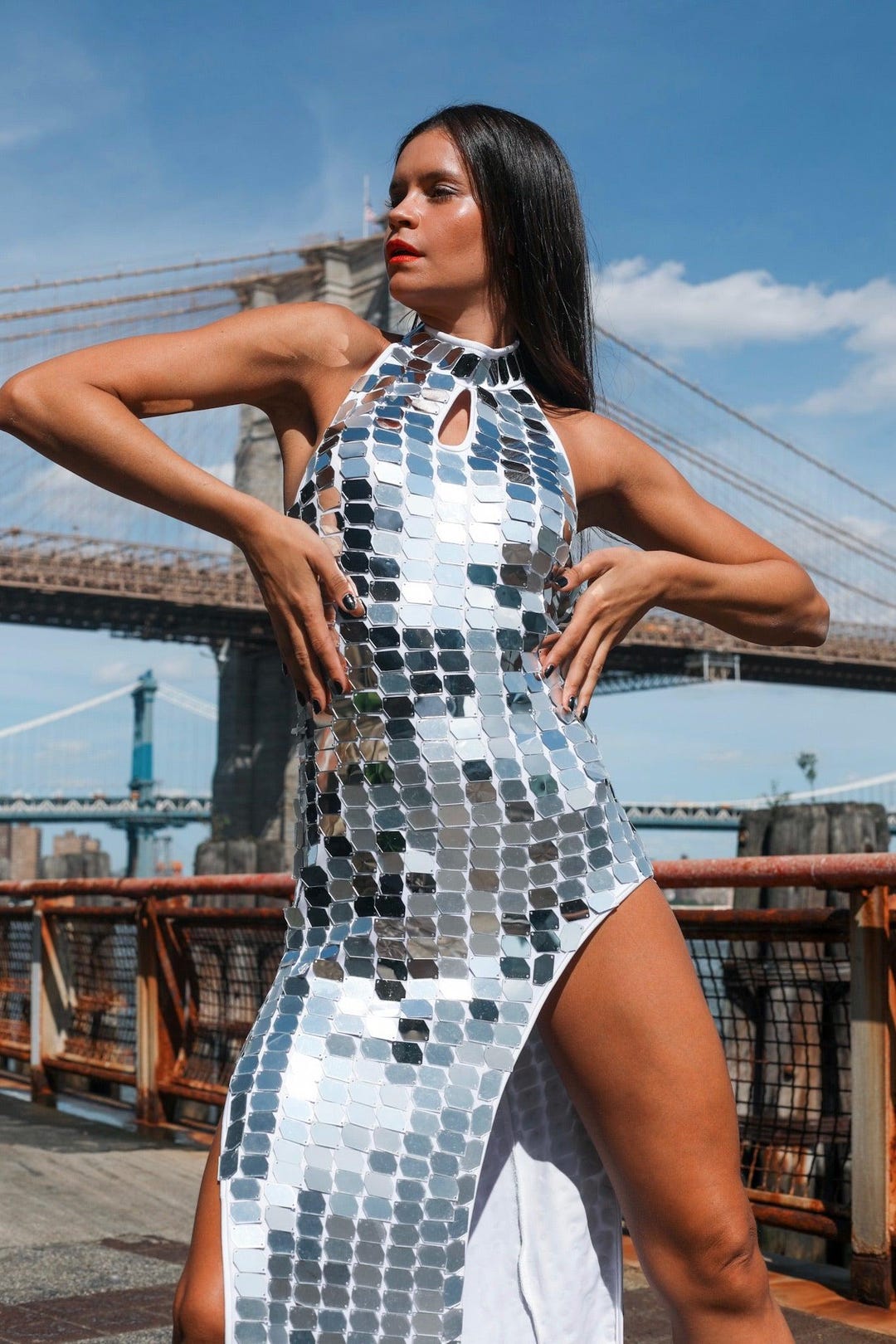 Warp and Weft Long Mirrored Slit Dress - Etsy