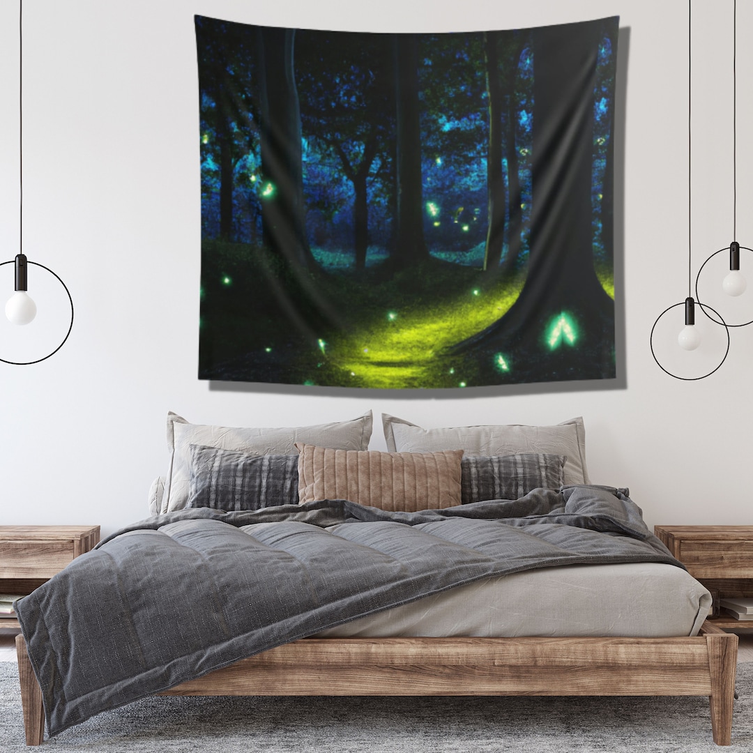 Enchanted Forest Fireflies and Ferries Indoor Wall Tapestries Wall Art ...