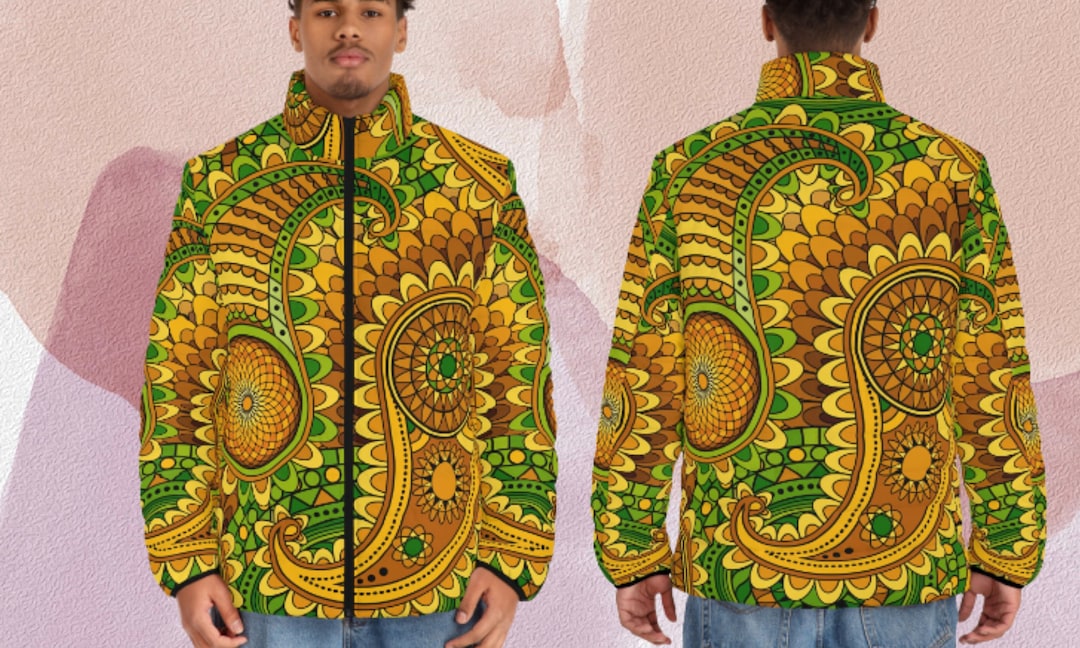 Unisex Puffer Jacket Paisley Design Psychedelic Art Great Gift for Him ...