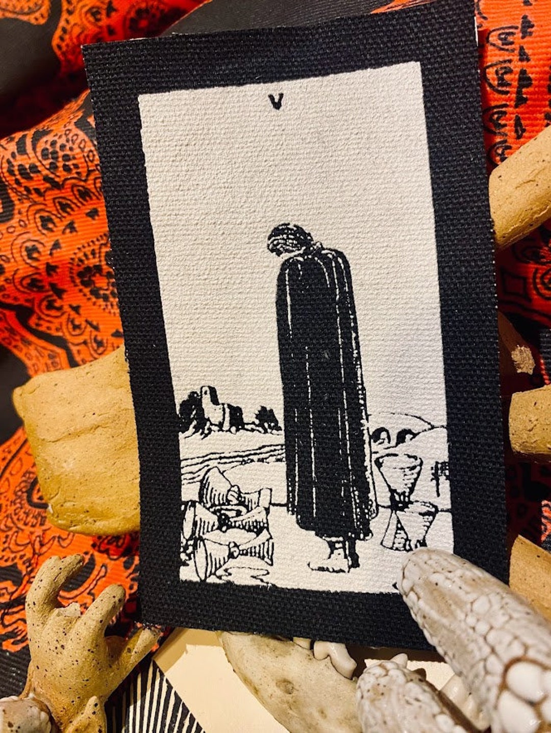 5 of Cups Tarot Card Sew on Patch. for Occult Punk Battle Vests, Witchy ...