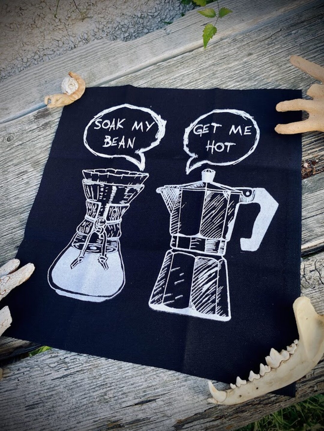 Coffee Back Patch. Get Me Hot, Soak My Bean! Large Sew on Patch ...