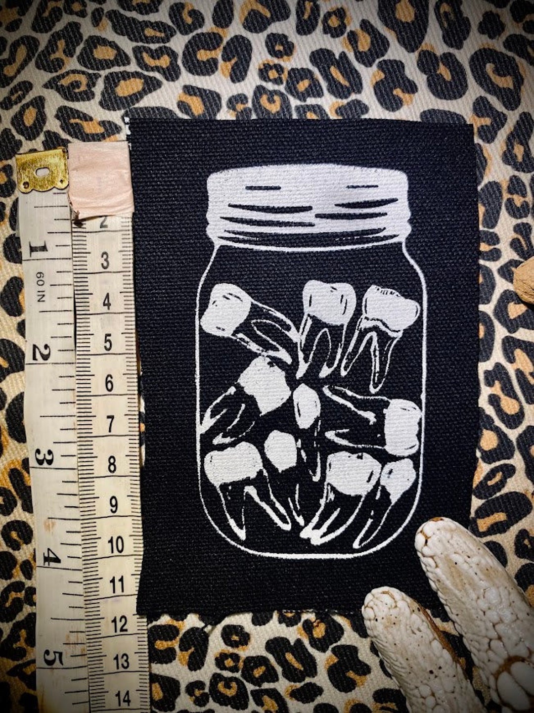 A Jar Full of Teeth Sew on Patch. Hand Made Silk Screened, Tooth, Teef ...
