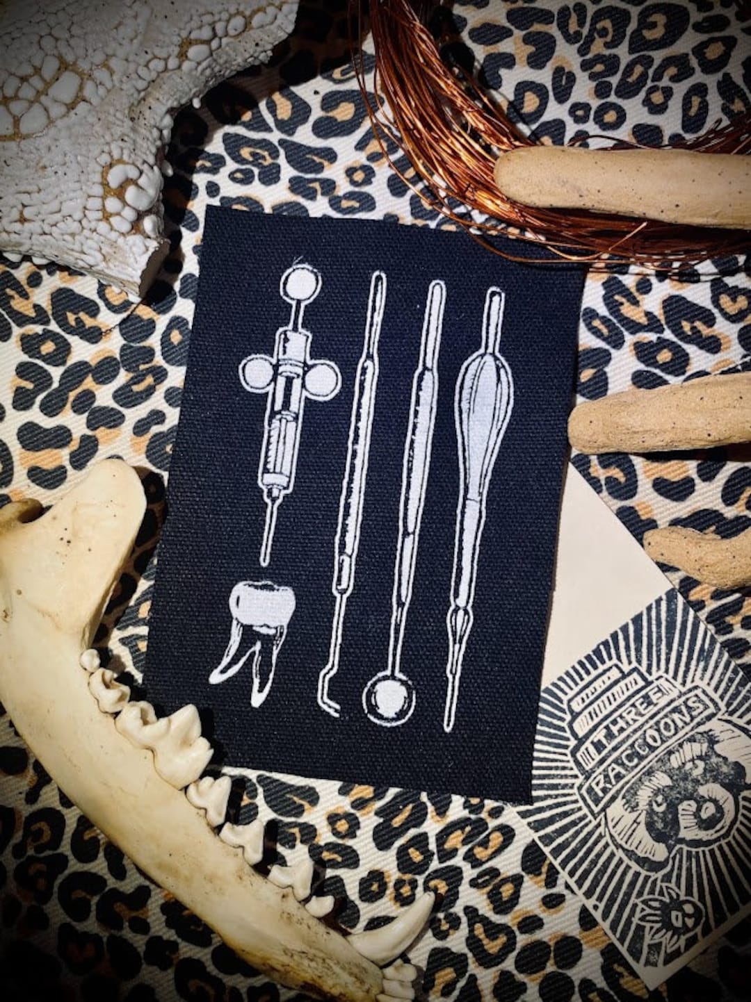 Dental Tools and a Toof Sew on Patch. Hand Made, Silk Screened, for ...